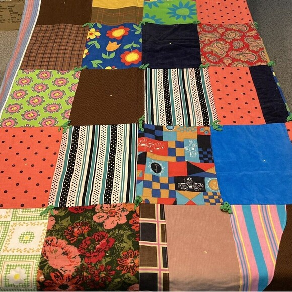 Handmade | Bedding | Vintage 7s 80s Patchwork Tied Quilt Handmade Ugly ...